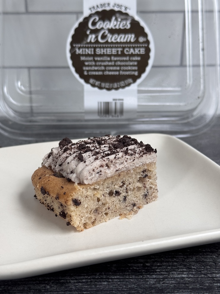 We Tried Trader Joe's New Cookies 'n Cream Mini Sheet Cake - DailyWaffle